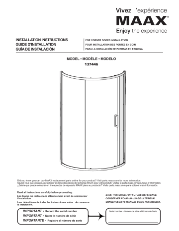 Maax 137446-900-084-000 Radia Round Sliding Shower Door 36 x 36 x 71 ½ ...