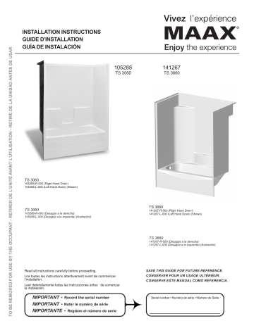 Maax 105288-L-000-002 TS-3060 Tub shower Installation Guide | Manualzz