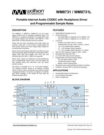 Cirrus Logic WM8731 Codec Datasheet | Manualzz