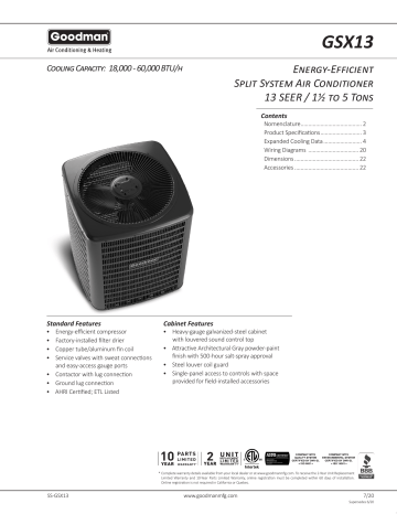 GOODMAN GSX13 Air Conditioner Specification | Manualzz
