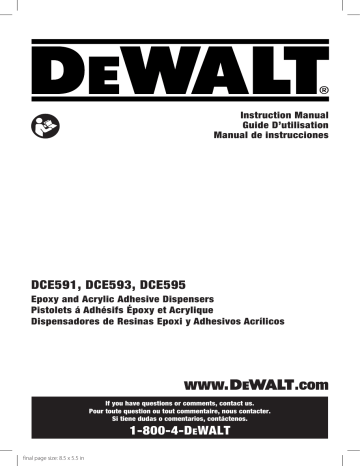 DeWALT DCE595B 20v epoxy disp 10:1 Instruction Manual | Manualzz