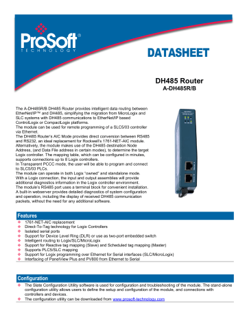 ProSoft Technology A-DH485R/B ProductsDH485 Router Datasheet | Manualzz