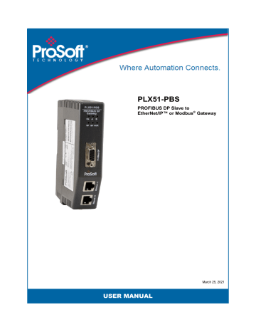 ProSoft Technology PLX51-PBS ProductsPLX51-PBS PROFIBUS DP Slave to EtherNet/IP™, Modbus® TCP/IP ...