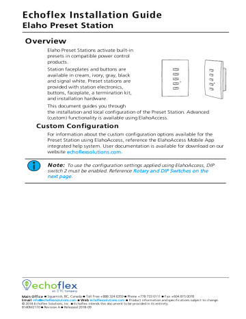 ETC echoflex Elaho Preset Station Installation Manual | Manualzz