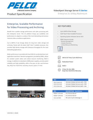 Pelco VideoXpert Storage Server E-Sery Specification Sheet | Manualzz