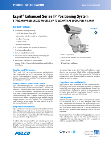 Pelco Esprit Enhanced Series IP Positioning System Specification Sheet | Manualzz