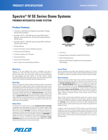 Pelco Spectra IV SE Series Dome Specification Sheet | Manualzz