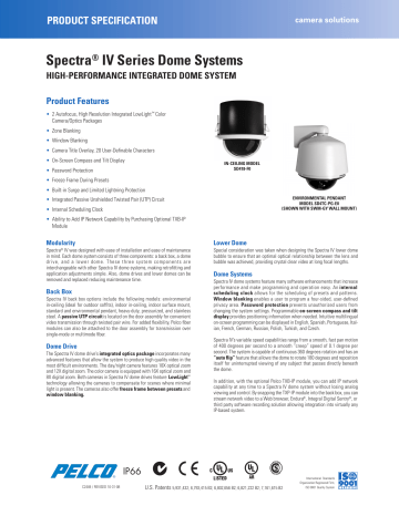 Pelco Spectra IV Series Camera Specification Sheet | Manualzz