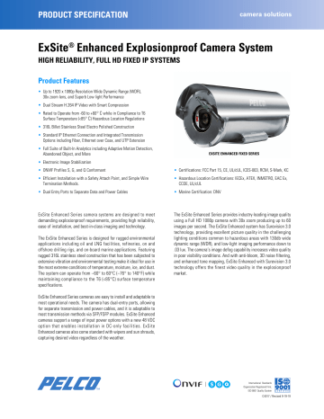 Pelco ExSite Enhanced Fixed Sery Specification Sheet | Manualzz