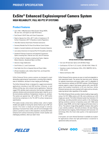 Pelco ExSite Enhanced PTZ Sery Specification Sheet | Manualzz