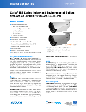 Pelco Sarix Enhanced 2 Bullet IBE Sery Specification Sheet | Manualzz