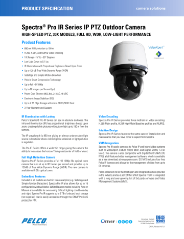 Pelco Spectra Pro IR Specification Sheet | Manualzz