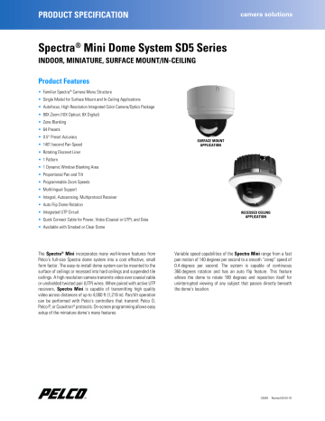 Pelco Spectra Mini Dome SD5 Sery Specification Sheet | Manualzz