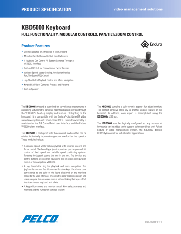 Pelco KBD5000 Keyboard Specification Sheet | Manualzz