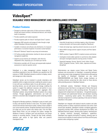 Pelco VideoXpert Specification Sheet | Manualzz