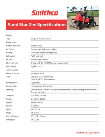 Smithco Sand Star Zee Ball Field Rake Specification | Manualzz