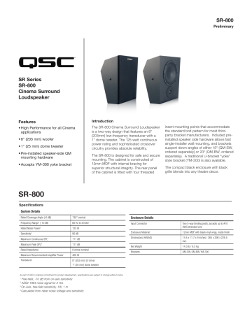 QSC SR-800 Spec Sheet | Manualzz