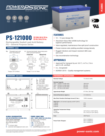 Power Sonic PS-121000 Spec Sheet | Manualzz