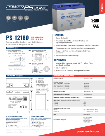 Power Sonic PS-12180 Spec Sheet | Manualzz