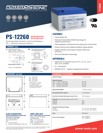 Power Sonic PS-12260 Spec Sheet | Manualzz