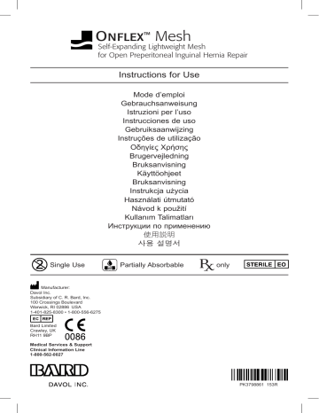 Bard Onflex 사용 설명서 | Manualzz