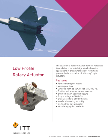 ITT Aerospace Low Profile Rotary Actuator Spec Sheet | Manualzz