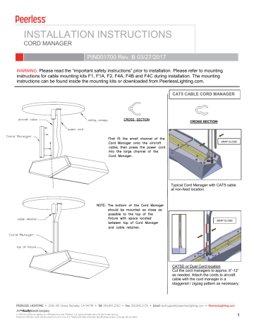 Peerless Lighting Cord Manager Installation Instructions | Manualzz