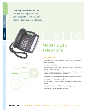 Aastra Meridian 9116 Specifications | Manualzz
