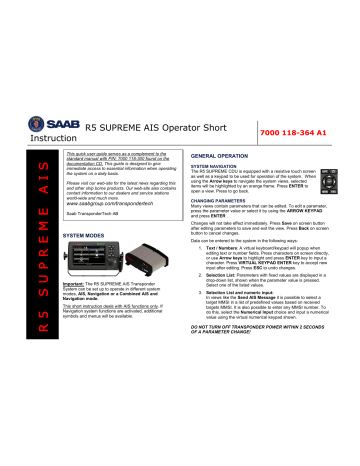 Saab R5 SUPREME AIS Instruction | Manualzz