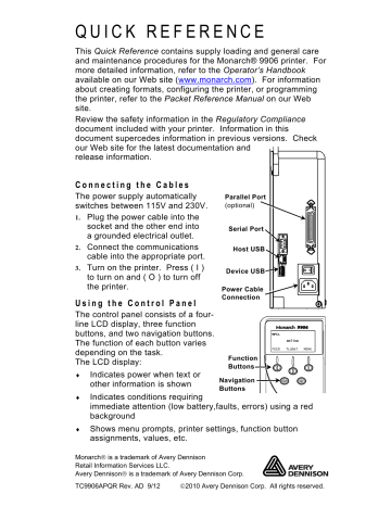 Monarch 9906 Quick Reference | Manualzz