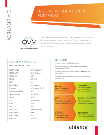 Cadence INCISIVE VERIFICATION IP PORTFOLIO Overview | Manualzz