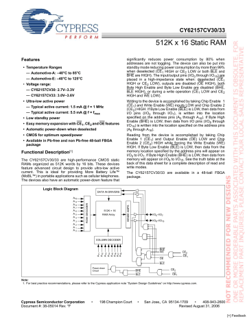 Cypress Semiconductor CY62157CV33 Specification Sheet | Manualzz