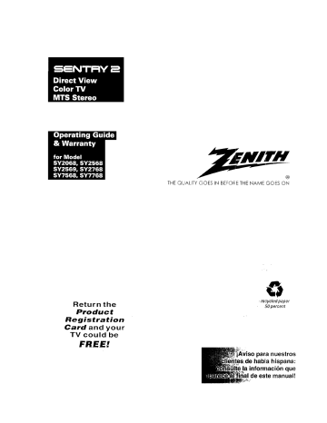 Zenith SENTRY 2 SY2768 Operating Manual & Warranty | Manualzz