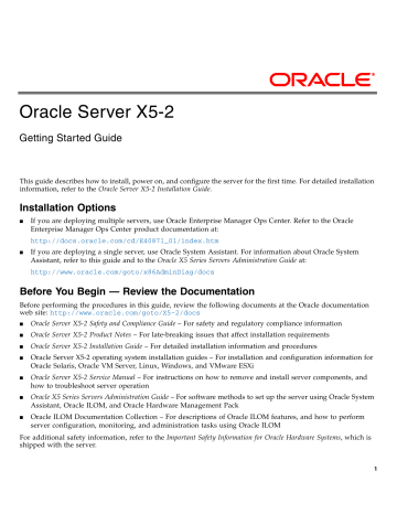Oracle X5-2 Getting Started Manual | Manualzz