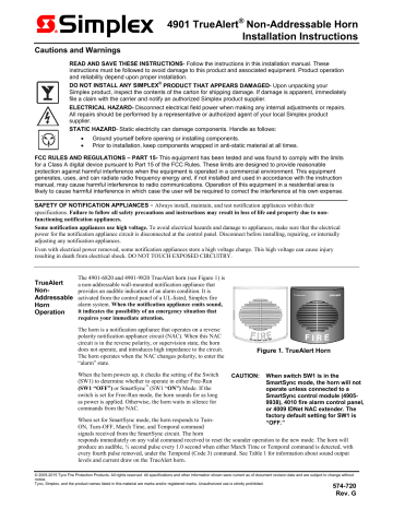 Simplex TrueAlert 4901 Installation Instructions Manual | Manualzz