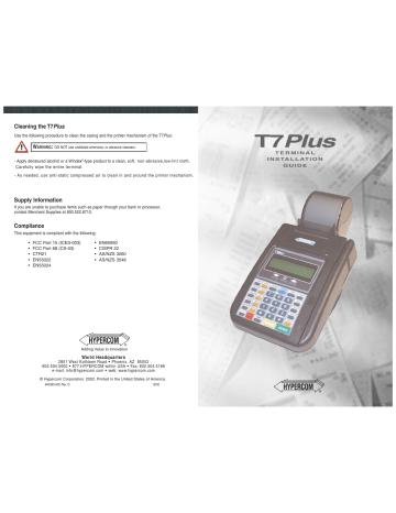 Hypercom epic T7 Plus Installation Manual | Manualzz