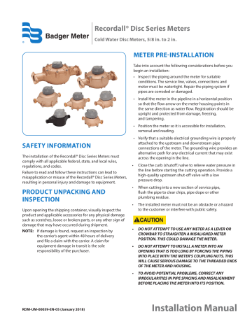 Badger Meter Recordall Disc Series Installation Manual | Manualzz