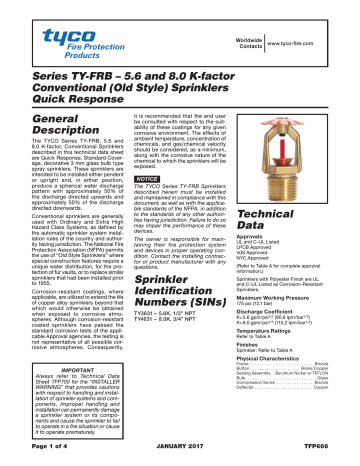 Tyco TY-FRB Series Quick Response | Manualzz