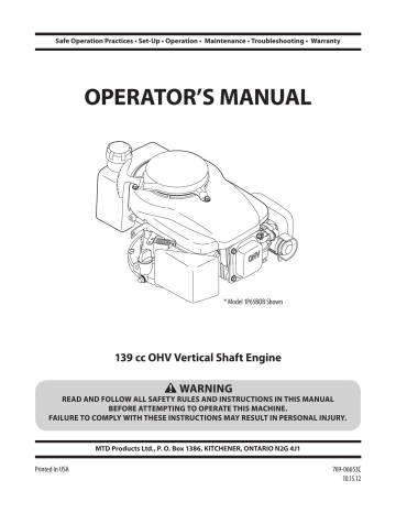 MTD 139 cc OHV Operator's Manual | Manualzz