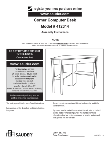 Sauder 412314 Assembly Instructions Manual | Manualzz