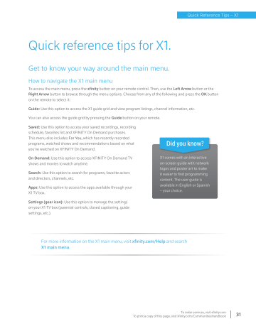 Comcast xfinity X1 Quick Reference Tips | Manualzz