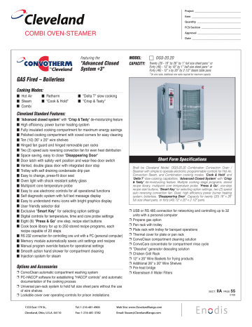 Cleveland Convotherm OGS-20.20 OGS-20.20 Specification Sheet | Manualzz