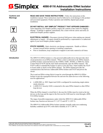 Simplex 4090-9116 Installation Instructions Manual | Manualzz