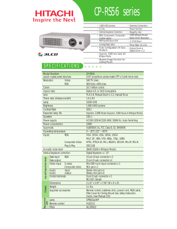 Hitachi CP-RS56 series Specification Sheet | Manualzz