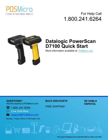 Datalogic PowerScan PD7100 Corded Quick Reference Manual | Manualzz