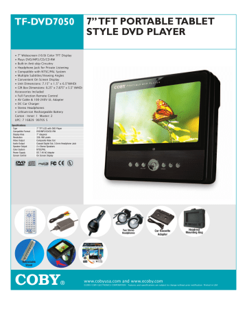 Coby TF-DVD7050 Specifications | Manualzz