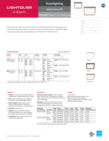 Lightolier SlimSurface LED Downlight 规范 | Manualzz