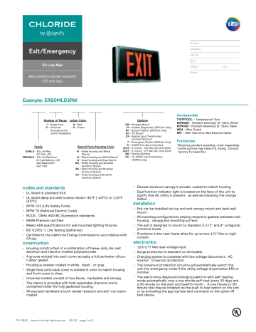 Chloride 60 Series LED Exit Sign Specifications | Manualzz