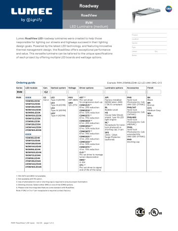 Lumec RoadView LED roadway luminaire - medium (RVM) Specifications ...