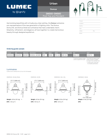 Lumec Domus Post Top Large (DMS60) Specifications | Manualzz
